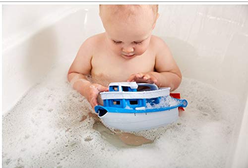 Green Toys Paddle Boat, Blue/Grey - Pretend Play, Motor Skills, Kids Bath Toy Floating Pouring Vehicle. No BPA, phthalates, PVC. Dishwasher Safe, Recycled Plastic, Made in USA.