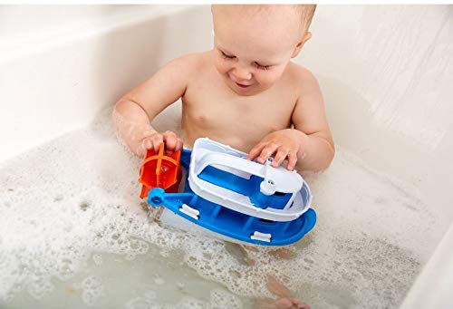 Green Toys Paddle Boat, Blue/Grey - Pretend Play, Motor Skills, Kids Bath Toy Floating Pouring Vehicle. No BPA, phthalates, PVC. Dishwasher Safe, Recycled Plastic, Made in USA.