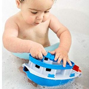 Green Toys Paddle Boat, Blue/Grey - Pretend Play, Motor Skills, Kids Bath Toy Floating Pouring Vehicle. No BPA, phthalates, PVC. Dishwasher Safe, Recycled Plastic, Made in USA.