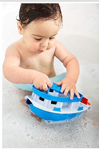 Green Toys Paddle Boat, Blue/Grey - Pretend Play, Motor Skills, Kids Bath Toy Floating Pouring Vehicle. No BPA, phthalates, PVC. Dishwasher Safe, Recycled Plastic, Made in USA.