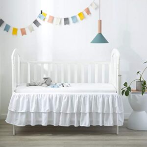 JSD White Ruffled Crib Bed Skirt Double Layer Nursery Toddler Dust Ruffle Bedding Skirt 14" Deep Drop