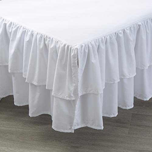 JSD White Ruffled Crib Bed Skirt Double Layer Nursery Toddler Dust Ruffle Bedding Skirt 14" Deep Drop