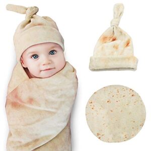 burrito swaddle blanket for baby,tortilla wrap blanket with hat,super soft,great gift for baby shower by safe(round,yellow,35inch)