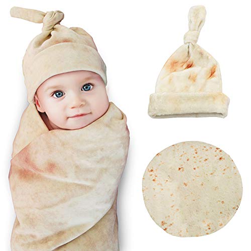 Burrito Swaddle Blanket for Baby,Tortilla Wrap Blanket with Hat,Super Soft,Great Gift for Baby Shower by Safe(Round,Yellow,35inch)