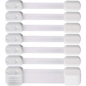 12 Pack Vmaisi Multi-Use Adhesive Straps Locks - Childproofing Baby Proofing Cabinet Latches for Drawers, Fridge, Dishwasher, Toilet Seat, Cupboard, Oven,Trash Can, No Drilling (White) (12)