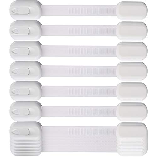 12 Pack Vmaisi Multi-Use Adhesive Straps Locks - Childproofing Baby Proofing Cabinet Latches for Drawers, Fridge, Dishwasher, Toilet Seat, Cupboard, Oven,Trash Can, No Drilling (White) (12)