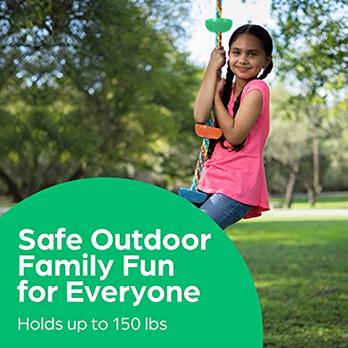 Jungle Gym Kingdom Tree Swing for Kids - Single Disc Seat and Brown Climbing Rope Set w/Carabiner and 4 Foot Strap - Treehouse and Outdoor Playground Accessories - Green