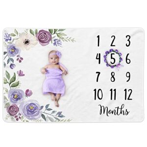 Paishanas Baby Monthly Milestone Blanket | Baby Girl | Super Soft Fluffy Fleece | Floral | Monthly Blanket | Photo Props for Newborn | Photography Backdrop 60" x 40"