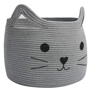 hichen large woven cotton rope storage basket, laundry basket organizer for towels, blanket, toys, clothes, gifts | pet gift basket for cat, dog - 15.7" l×11.8" h, gray