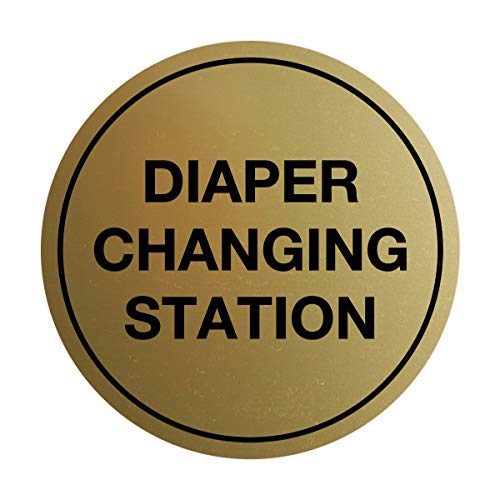 Signs ByLITA Circle Diaper Changing Station Sign (Brushed Gold) - Large