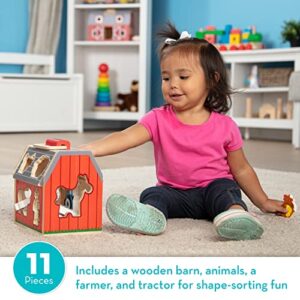 Melissa & Doug Wooden Take-Along Sorting Barn Toy with Flip-Up Roof and Handle, 10 Wooden Farm Play Pieces - Farm Toys, Shape Sorting And Stacking Learning Toys For Toddlers And Kids Ages 2+