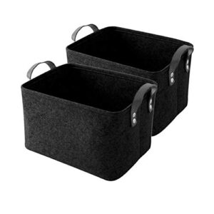 guozi storage basket, [2 pack] collapsible rectangular felt storage bins with pu handles, large laundry basket storage solution for office nursery wardrobe bookshelf bedroom keepsake toys