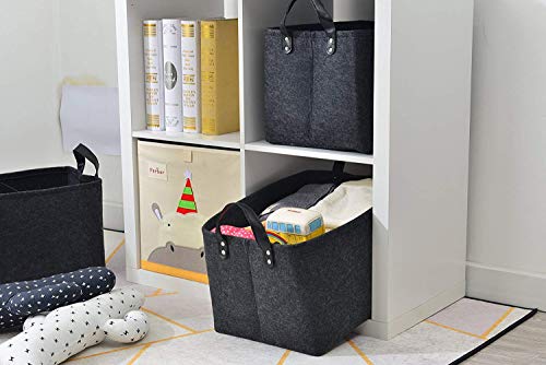 GUOZI Storage Basket, [2 Pack] Collapsible Rectangular Felt Storage Bins with PU Handles, Large Laundry Basket Storage Solution for Office Nursery Wardrobe Bookshelf Bedroom Keepsake Toys