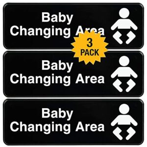 excello global products baby changing station sign: easy to mount informative plastic sign with symbols 9x3, pack of 3 (black)