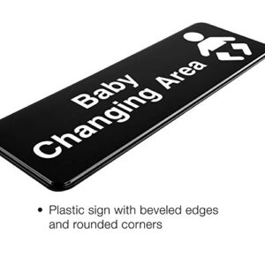 Excello Global Products Baby Changing Station Sign: Easy to Mount Informative Plastic Sign with Symbols 9x3, Pack of 3 (Black)