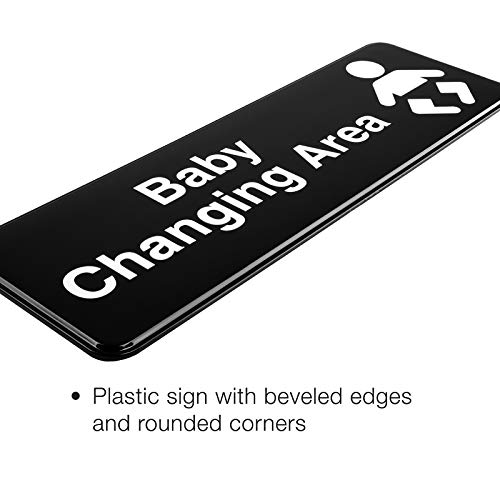 Excello Global Products Baby Changing Station Sign: Easy to Mount Informative Plastic Sign with Symbols 9x3, Pack of 3 (Black)