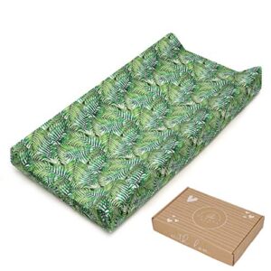 changing pad cover green for baby girl and boy - thick and absorbent - soft cotton - oekotex certificate - made in europe - baby registry shower gift - beautiful packaging – green palm leaves