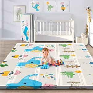 gimars xl bpa free 0.6 in thickest foldable baby play mat, waterproof padded foam floor baby crawling mat, portable play mat for babies and toddlers, infants,boys,girls indoor outdoor use (79" x71")