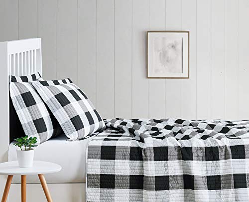 Truly Soft Everyday Buffalo Plaid Black Twin XL Quilt Set