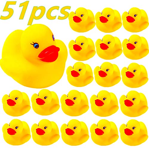 DZTIAN 51-Pieces Float & Squeak Mini Rubber Duck Baby Bath Ducky Sound ShowerToys for Kids Celebrate The Joy of The Children