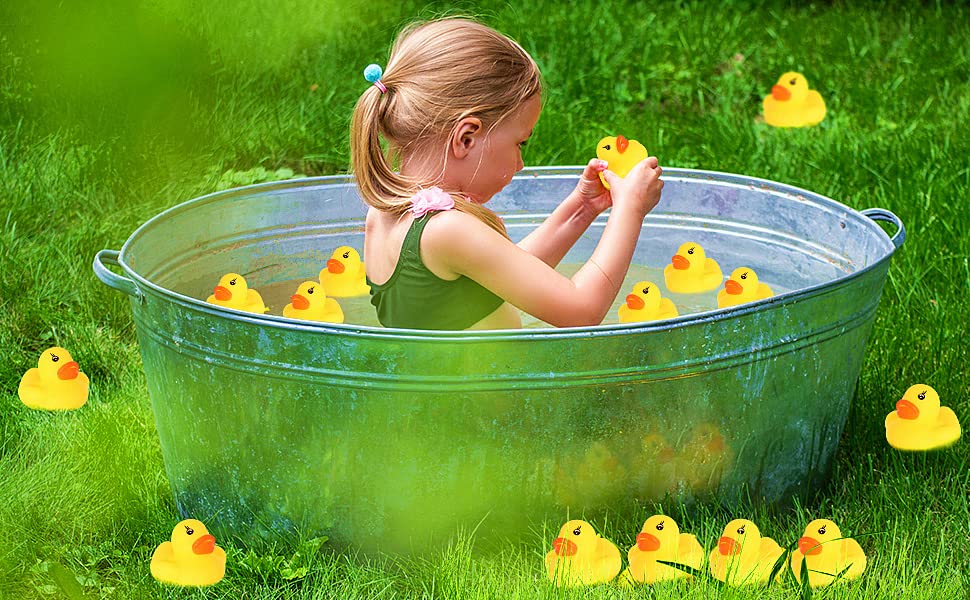 DZTIAN 51-Pieces Float & Squeak Mini Rubber Duck Baby Bath Ducky Sound ShowerToys for Kids Celebrate The Joy of The Children