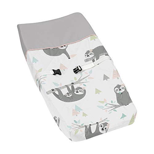 Sweet Jojo Designs Pink and Grey Jungle Sloth Leaf Girl Baby Nursery Changing Pad Cover - Blush, Turquoise, Gray and Green Botanical Rainforest