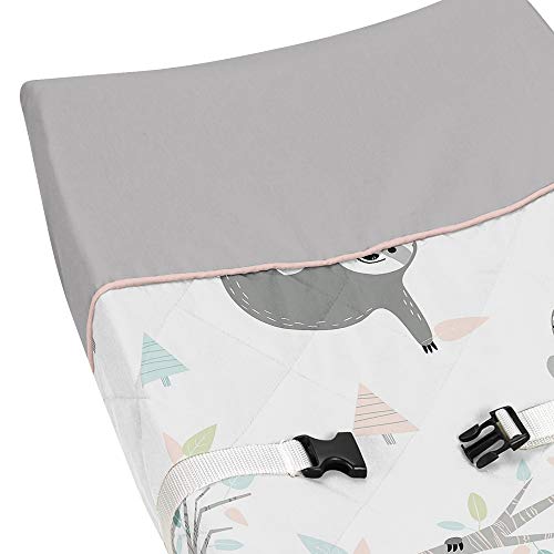 Sweet Jojo Designs Pink and Grey Jungle Sloth Leaf Girl Baby Nursery Changing Pad Cover - Blush, Turquoise, Gray and Green Botanical Rainforest