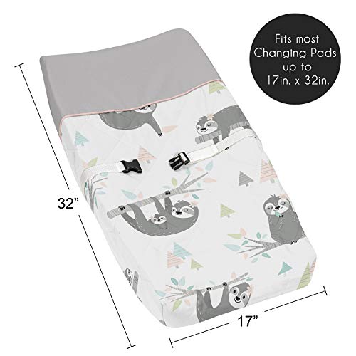 Sweet Jojo Designs Pink and Grey Jungle Sloth Leaf Girl Baby Nursery Changing Pad Cover - Blush, Turquoise, Gray and Green Botanical Rainforest