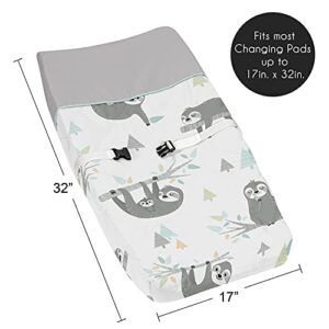 Sweet Jojo Designs Blue and Grey Jungle Sloth Leaf Unisex Boy or Girl Baby Nursery Changing Pad Cover - Turquoise, Gray and Green Botanical Rainforest