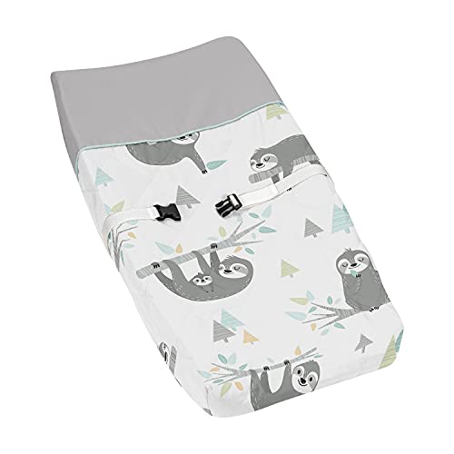 Sweet Jojo Designs Blue and Grey Jungle Sloth Leaf Unisex Boy or Girl Baby Nursery Changing Pad Cover - Turquoise, Gray and Green Botanical Rainforest