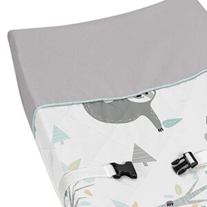 Sweet Jojo Designs Blue and Grey Jungle Sloth Leaf Unisex Boy or Girl Baby Nursery Changing Pad Cover - Turquoise, Gray and Green Botanical Rainforest