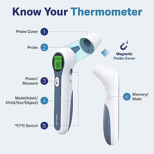 Alcedo Forehead and Ear Thermometer for Adults, Kids, and Baby | Digital Infrared Thermometer for Fever | Touchless, Instant Read, Medical Grade | Pouch and Batteries Included