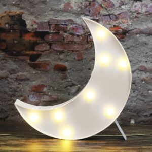 vicila led moon shaped marquee signs, light up moon night lights battery operated crescent moon lamp for bedroom, christmas, birthday party decor-moon(white)