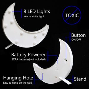 Vicila LED Moon Shaped Marquee Signs, Light Up Moon Night Lights Battery Operated Crescent Moon Lamp for Bedroom, Christmas, Birthday Party Decor-Moon(White)