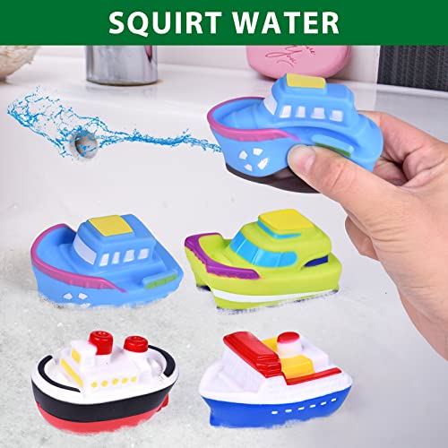 Toy Boat Bath Toys for Toddlers with 4 Mini Car Toys and 4 Bath Boat Squirters, Kids Ferry Boat for Bathtub Bathroom Pool Beach Toys