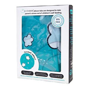 grabease allover waterproof bib for self-feeding infants and toddlers, machine washable, ages 6-24 months, teal