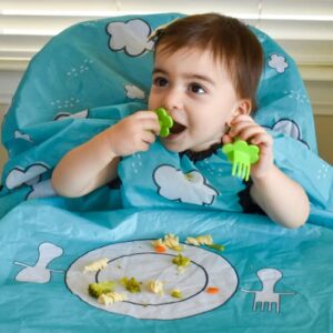 grabease Allover Waterproof Bib for Self-Feeding Infants and Toddlers, Machine Washable, Ages 6-24 Months, Teal