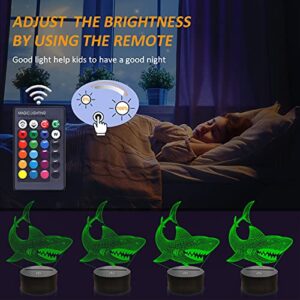 Shark Gifts, Shark Fan 3D Night Light 16 Colors Changing Night Lamp for Kids with Remote Control, 3D Illusion Lamp Birthday Gifts from Age 2 3 4 5 6+ Years for Boys Girls Men Women