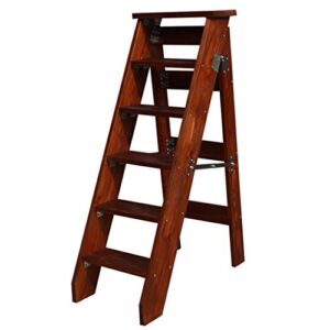 xwzjy moveable 6 steps stepladder multifunction wooden ladder stool folding stairs chair for living room/kitchen/balcony/courtyard,height 120cm,load bearing 150kg