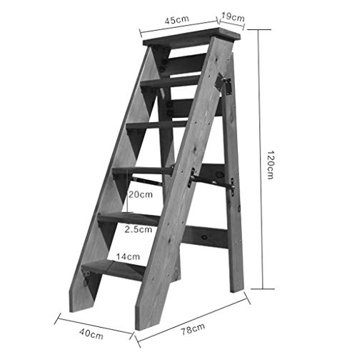 XWZJY Moveable 6 Steps Stepladder Multifunction Wooden Ladder Stool Folding Stairs Chair for Living Room/Kitchen/Balcony/Courtyard,Height 120cm,Load Bearing 150kg