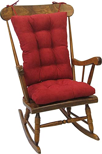 Klear Vu Omega Non-Slip Rocking Chair Cushion Set with Thick Padding and Tufted Design, Includes Seat Pad & Back Pillow with Ties for Living Room Rocker, 17x17 Inches, 2 Piece Set, Red