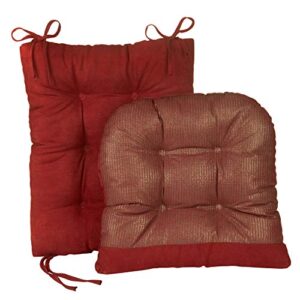 Klear Vu Omega Non-Slip Rocking Chair Cushion Set with Thick Padding and Tufted Design, Includes Seat Pad & Back Pillow with Ties for Living Room Rocker, 17x17 Inches, 2 Piece Set, Red