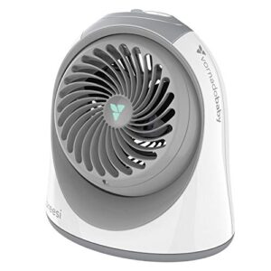 vornadobaby breesi nursery air circulator fan for baby and kids room with child lock, hidden cord storage, finger-friendly design, white