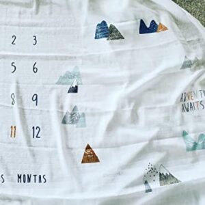 Organic Baby Monthly Milestone Blanket Newborn Boy Girl Unisex Neutral| Boho Mountain Nursery Baby Month Picture Blanket| Baby Growth Photography Background Prop| Markers Wood Birth Announcement Card