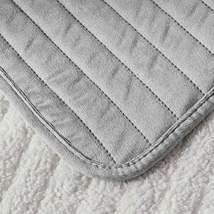 BOURINA Velvet Sherpa Blanket Quilt, Super Plush Quilt 3-Piece Bedding Large Double-Sided Plush Comfort Softest Quilt Sets, Queen 90×94" Light Grey