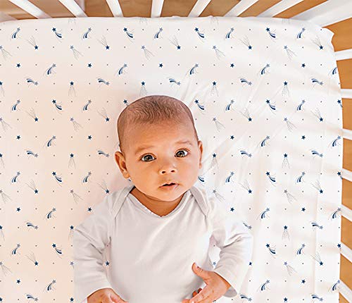 The Peanutshell Fitted Crib Sheet Set for Baby Boys or Girls | Unisex 2 Pack in Rocketships & Shooting Stars | Fits Standard Crib Mattresses