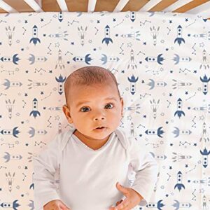 The Peanutshell Fitted Crib Sheet Set for Baby Boys or Girls | Unisex 2 Pack in Rocketships & Shooting Stars | Fits Standard Crib Mattresses