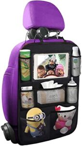 one pix backseat car organizer mats back seat organizers and storage bag with touch screen tablet holder for kids toddlers car seats, travel accessories, road trip essentials kids