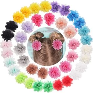 ded 40pcs 2" chiffon flower hair bows clips flower tiny hair clips fine hair for girls infants toddlers set of 20 pairs