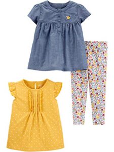 simple joys by carter's toddler girls' 3-piece playwear set, blue/orange stripe/pink cars/white, 3t